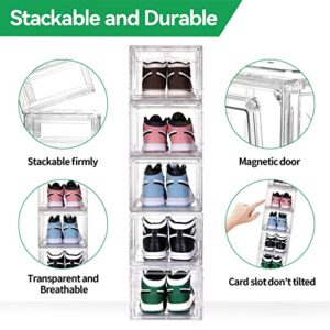 Large Shoe Organizer Storage Boxes for Closet, Fit Size 15, Clear Plastic Stackable Sneaker Containers Bins with Magnetic Door,Great Substitute for Shoe Rack,Space Saving for Entryway, Clear, 2 Pack