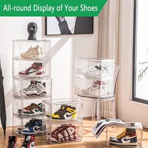 Large Shoe Organizer Storage Boxes for Closet, Fit Size 15, Clear Plastic Stackable Sneaker Containers Bins with Magnetic Door,Great Substitute for Shoe Rack,Space Saving for Entryway, Clear, 2 Pack