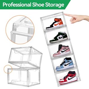 Large Shoe Organizer Storage Boxes for Closet, Fit Size 15, Clear Plastic Stackable Sneaker Containers Bins with Magnetic Door,Great Substitute for Shoe Rack,Space Saving for Entryway, Clear, 2 Pack