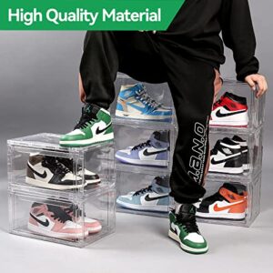 Large Shoe Organizer Storage Boxes for Closet, Fit Size 15, Clear Plastic Stackable Sneaker Containers Bins with Magnetic Door,Great Substitute for Shoe Rack,Space Saving for Entryway, Clear, 2 Pack