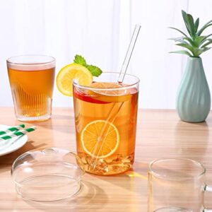 UPKOCH 2 Pcs Glass Cups with Lids and Straws Coffee Tumblers Heat Resistant Milk Cup Clear Drinking Glasses for Bubble Tea Smoothie Coke Soda Home Office Bar