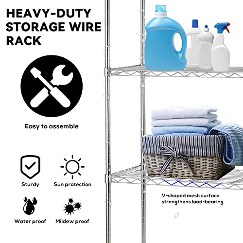 5-Tier Storage Shelf, Wire Shelving Unit NSF Certified Storage Rack 14.2"W x 30.4"D x 61.5"H Adjustable Layer Heavy Duty Metal Rack Steel with Casters Utility Shelves for Kitchen Garage Pantry Chrome