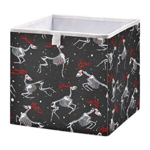 ollabaky christmas deer skeleton skull cube storage bin closet fabric storage cube foldable basket box clothes organizer for shelves, nursery storage toy bin-s