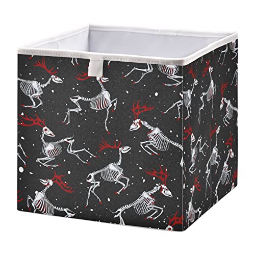 Ollabaky Christmas Deer Skeleton Skull Cube Storage Bin Closet Fabric Storage Cube Foldable Basket Box Clothes Organizer for Shelves, Nursery Storage Toy Bin-S