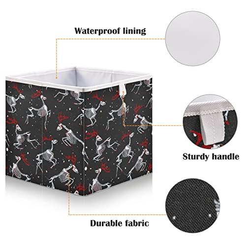 Ollabaky Christmas Deer Skeleton Skull Cube Storage Bin Closet Fabric Storage Cube Foldable Basket Box Clothes Organizer for Shelves, Nursery Storage Toy Bin-S