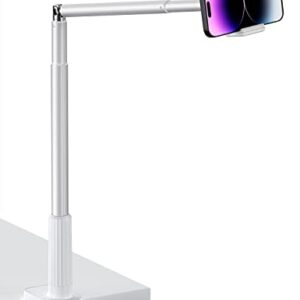 Viozon Phone Holder, Flexible Long Arm,Overhead Mount,360° Angle Adjustable,Aluminum Alloy, C Clamp for Headboard Bedside&Table&Desk,Compatible with 3.5"-6.7" Phone,iPhone 14 Plus/Pro Max W