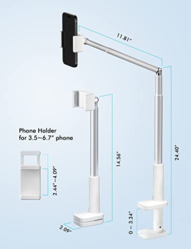 Viozon Phone Holder, Flexible Long Arm,Overhead Mount,360° Angle Adjustable,Aluminum Alloy, C Clamp for Headboard Bedside&Table&Desk,Compatible with 3.5"-6.7" Phone,iPhone 14 Plus/Pro Max W