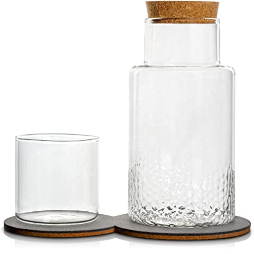 BDECOR Bedside Water Carafe Set, 25oz Bedside Carafe, Water Carafe with Cup, Lid and Coaster, Bedside Carafe and Glass Set