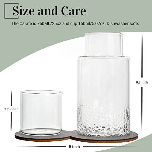 BDECOR Bedside Water Carafe Set, 25oz Bedside Carafe, Water Carafe with Cup, Lid and Coaster, Bedside Carafe and Glass Set