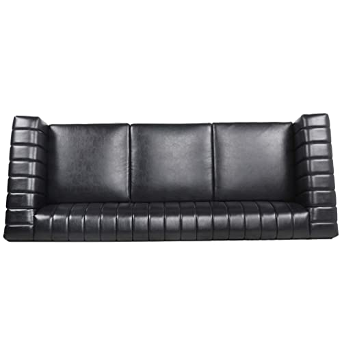 NITYASUNDARA Large Couch,Chesterfield Sofa， 3 Seater Sofa for Living Room，Square handrail Vertical Stripe Sofa Couch，Faux Leather Couch. (Black Sofa)