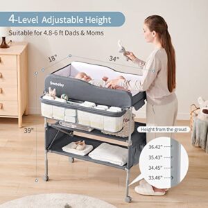 Sweeby Portable Baby Changing Table, Foldable Changing Table Dresser Changing Station for Infant, Waterproof Diaper Changing Table Pad Topper, Mobile Nursery Organizer for Newborn Essentials,Dark Grey