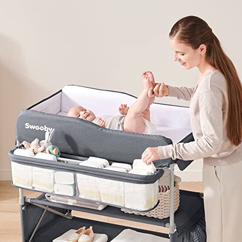 Sweeby Portable Baby Changing Table, Foldable Changing Table Dresser Changing Station for Infant, Waterproof Diaper Changing Table Pad Topper, Mobile Nursery Organizer for Newborn Essentials,Dark Grey