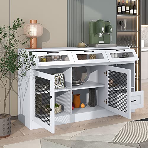 Voohek Farmhouse Buffet Cabinet with Storage, Kitchen Sideboard Multifunctional with Drawers and Door Shelves, Extra Large, White