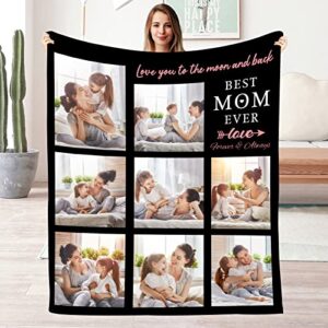 best mom ever blanket as gift for mom, custom photo blanket as birthday gifts for mom from daughter son, personalized flannel blankets for mom with pictures, mothers day mothers birthday gifts