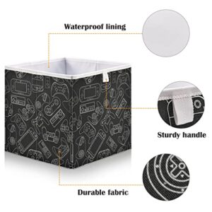 Ollabaky Video Game Controller Cube Storage Bin Closet Fabric Storage Cube Foldable Basket Box Clothes Organizer for Shelves, Nursery Storage Toy Bin, S