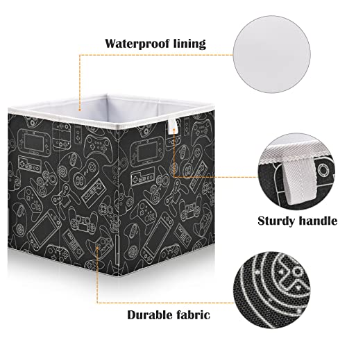 Ollabaky Video Game Controller Cube Storage Bin Closet Fabric Storage Cube Foldable Basket Box Clothes Organizer for Shelves, Nursery Storage Toy Bin, S