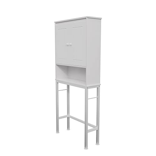 Voohek Toilet Storage Cabinet, Freestanding Bathroom Organizer with Shelf and Door, Space Saver, Easy to Assemble, White#D