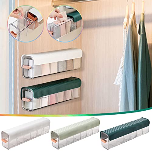 Socks Underwear Wall Mount Drawer Organizer, Wall Hanging Transparent Underwear Storage Box, 6 Cell Drawer Acrylic Organizers, Punch-Free Multifunctional Storage Box for Clothes Socks Lingerie (White)