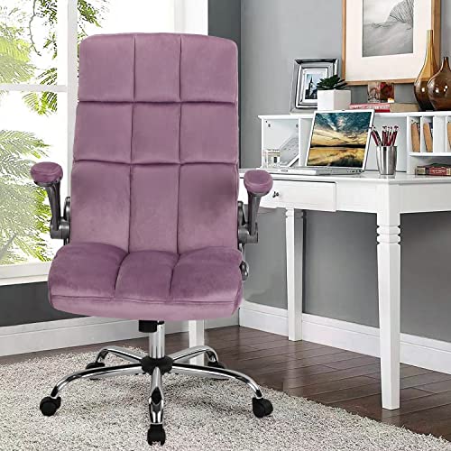 KCREAM High Back Fabric Home Office Chair with Swivel, Executive Computer Desk Chair with Adjustable Back Tilt and Flip-up Armrest, Comfy Thick Padding Ergonomic Office Chair (9327-Purple)