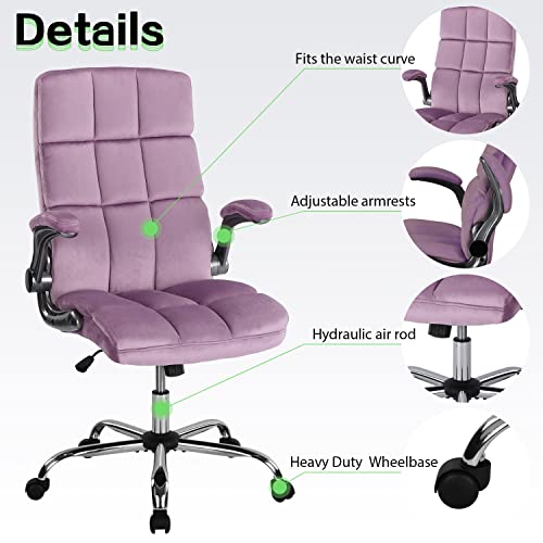 KCREAM High Back Fabric Home Office Chair with Swivel, Executive Computer Desk Chair with Adjustable Back Tilt and Flip-up Armrest, Comfy Thick Padding Ergonomic Office Chair (9327-Purple)