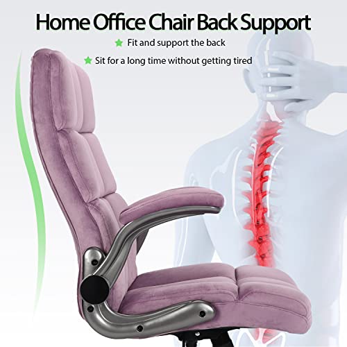 KCREAM High Back Fabric Home Office Chair with Swivel, Executive Computer Desk Chair with Adjustable Back Tilt and Flip-up Armrest, Comfy Thick Padding Ergonomic Office Chair (9327-Purple)