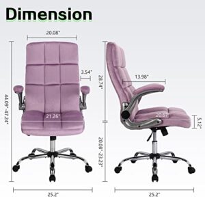 KCREAM High Back Fabric Home Office Chair with Swivel, Executive Computer Desk Chair with Adjustable Back Tilt and Flip-up Armrest, Comfy Thick Padding Ergonomic Office Chair (9327-Purple)