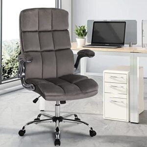 KCREAM High Back Fabric Home Office Chair Executive Computer Desk Chair Swivel, Adjustable Tilt Angle and Flip-up Arms and Comfy Thick Padding for Comfort and Ergonomic Back Support (Grey)