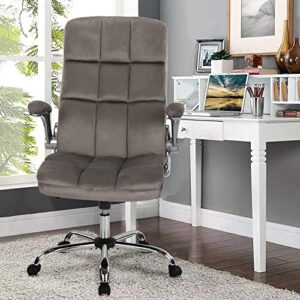 kcream high back fabric home office chair executive computer desk chair swivel, adjustable tilt angle and flip-up arms and comfy thick padding for comfort and ergonomic back support (grey)