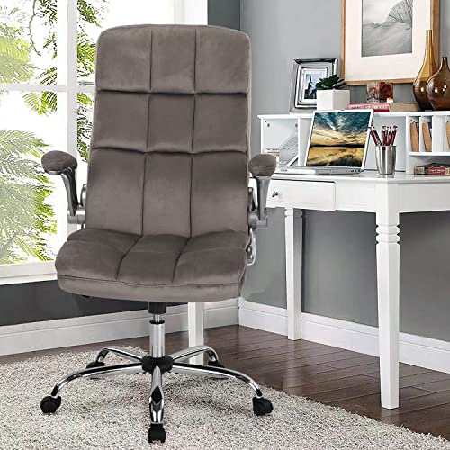 KCREAM High Back Fabric Home Office Chair Executive Computer Desk Chair Swivel, Adjustable Tilt Angle and Flip-up Arms and Comfy Thick Padding for Comfort and Ergonomic Back Support (Grey)