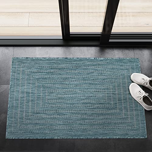 Adiva Rugs Outdoor Indoor Area Rug, Weather Resistant, Easy to Clean, Stain Resistant Floor Mat for Dining Room, Backyard, Deck, Patio (Aqua Weiss, 2' x 3')