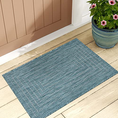 Adiva Rugs Outdoor Indoor Area Rug, Weather Resistant, Easy to Clean, Stain Resistant Floor Mat for Dining Room, Backyard, Deck, Patio (Aqua Weiss, 2' x 3')