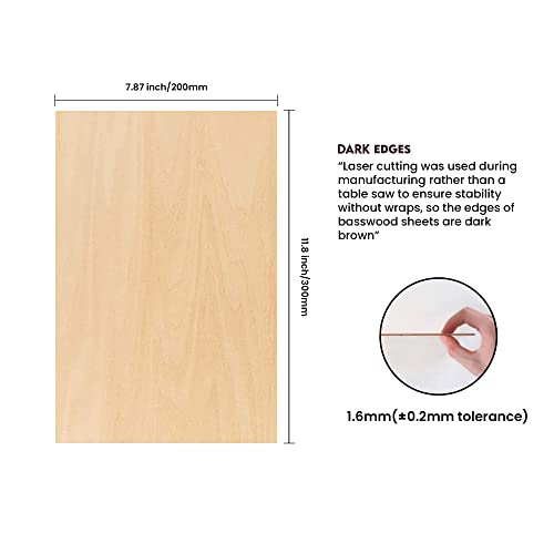 PlankKers Basswood Sheets 12"x8"x1/16" (12 Pack)- Thin Balsa Wood Sheets for Craft, Laser, Wood Burning, DIY Projects-Unfinished Plywood Sheets with Smooth Surfaces Can Be Cut and Painted to Any Shape