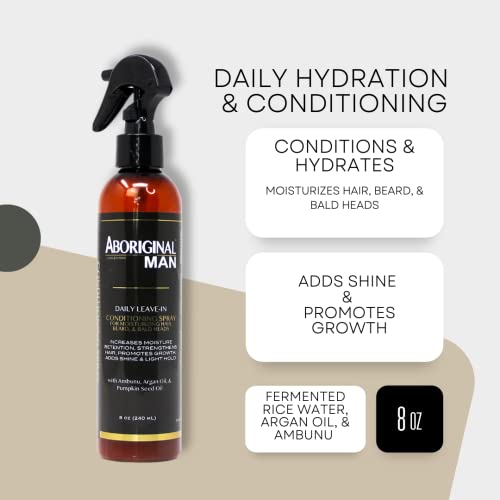 Curls & Potions ABORIGINAL MAN DAILY CONDITIONING SPRAY MOISTURIZING RICE WATER FOR HAIR GROWTH FOR MEN LEAVE IN FOR BEARD, HAIR, BALD HEAD CONDITIONER DRY, BRITTLE, FRIZZY HAIR