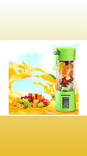 USB Portable Blender Juicer Cup, 3CPRECIOUS Fruit Juice mixer, Mini Portable Rechargeable Battery/Juicing Blender Mixer, 380ml (Green)