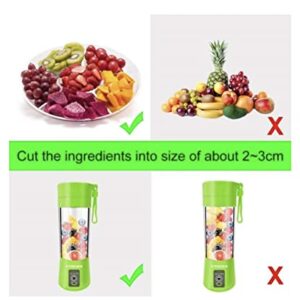 USB Portable Blender Juicer Cup, 3CPRECIOUS Fruit Juice mixer, Mini Portable Rechargeable Battery/Juicing Blender Mixer, 380ml (Green)