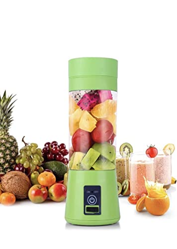 USB Portable Blender Juicer Cup, 3CPRECIOUS Fruit Juice mixer, Mini Portable Rechargeable Battery/Juicing Blender Mixer, 380ml (Green)