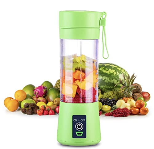 USB Portable Blender Juicer Cup, 3CPRECIOUS Fruit Juice mixer, Mini Portable Rechargeable Battery/Juicing Blender Mixer, 380ml (Green)