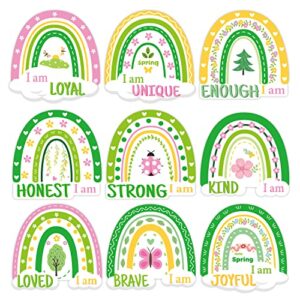 yopyame 63pcs boho rainbow bulletin board cutouts with motivational and positive saying springtime bohemian rainbow classroom cutout decor growth mindset inspirational reading room wall decor