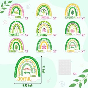 Yopyame 63PCS Boho Rainbow Bulletin Board Cutouts with Motivational and Positive Saying Springtime Bohemian Rainbow Classroom Cutout Decor Growth Mindset Inspirational Reading Room Wall Decor