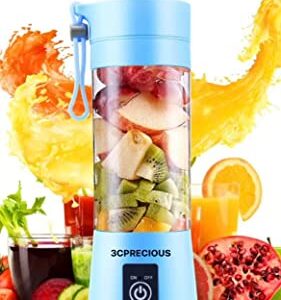 USB Portable Blender Juicer Cup, 3CPRECIOUS Fruit Juice mixer, Mini Portable Rechargeable Battery/Juicing Blender Mixer, 380ml (Blue)