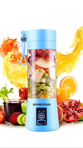 USB Portable Blender Juicer Cup, 3CPRECIOUS Fruit Juice mixer, Mini Portable Rechargeable Battery/Juicing Blender Mixer, 380ml (Blue)