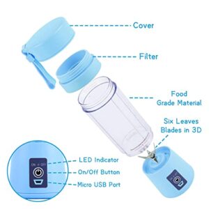 USB Portable Blender Juicer Cup, 3CPRECIOUS Fruit Juice mixer, Mini Portable Rechargeable Battery/Juicing Blender Mixer, 380ml (Blue)