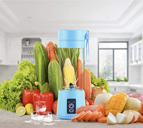 USB Portable Blender Juicer Cup, 3CPRECIOUS Fruit Juice mixer, Mini Portable Rechargeable Battery/Juicing Blender Mixer, 380ml (Blue)