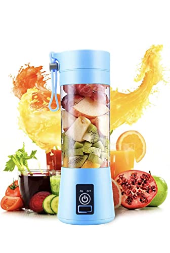 USB Portable Blender Juicer Cup, 3CPRECIOUS Fruit Juice mixer, Mini Portable Rechargeable Battery/Juicing Blender Mixer, 380ml (Blue)