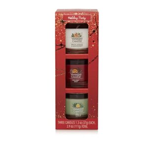 yankee candle holiday party white spruce & grapefruit, holiday zest, sage & citrus mini jar candle 1.3oz each