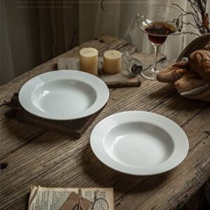 ZWERITOO Rim Pasta Bowls Soup Bowls - Set of 4, Pasta Plate Porcelain Rimmed Bowls, Shallow Bowls for Kitchen, Rimmed White Plates and Bowls Set, Microwave Oven Safe, Mother's Day Gift