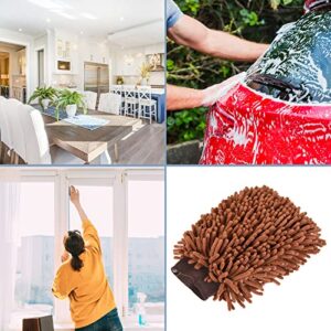 M METERXITY Microfiber Chenille Wash Mitt - Double Side Reusable Gloves for Cleaning, Scratch-Free, Apply to Car Cleaning, Kitchen (9.84 x 6.69'', Brown)