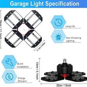 StillCool Garage Lights Ceiling Led, 2 Pack Shop Lights 180W 20000LM 6500K Garage Lights, 12 Adjustable Panels Deformable Ceiling Lighting Fixture - E26/E27 Bay Light for Barn, Workshop, Basement etc.