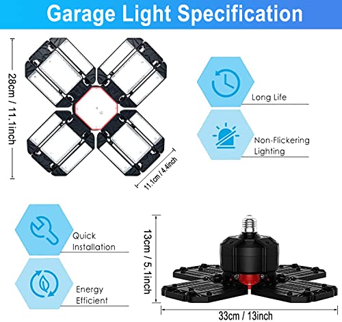 StillCool Garage Lights Ceiling Led, 2 Pack Shop Lights 180W 20000LM 6500K Garage Lights, 12 Adjustable Panels Deformable Ceiling Lighting Fixture - E26/E27 Bay Light for Barn, Workshop, Basement etc.