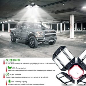 StillCool Garage Lights Ceiling Led, 2 Pack Shop Lights 180W 20000LM 6500K Garage Lights, 12 Adjustable Panels Deformable Ceiling Lighting Fixture - E26/E27 Bay Light for Barn, Workshop, Basement etc.